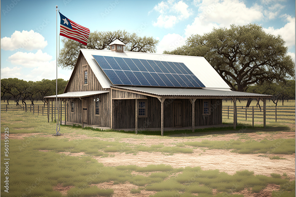Texas rustic farm house with solar panels providing power to a off grid ...