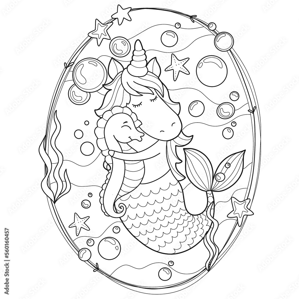Unicorn Mermaid Coloring Page for Kids Stock Vector | Adobe Stock