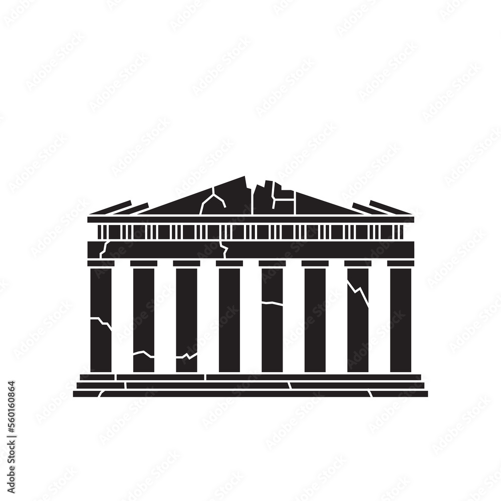 Vector silhouette of the Parthenon ruin at the Acropolis Citadel ...