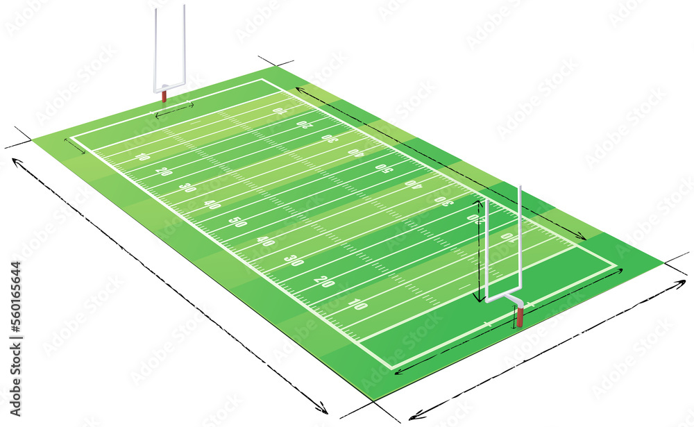 American football field in 3D with its marking and arrows drawn with ...