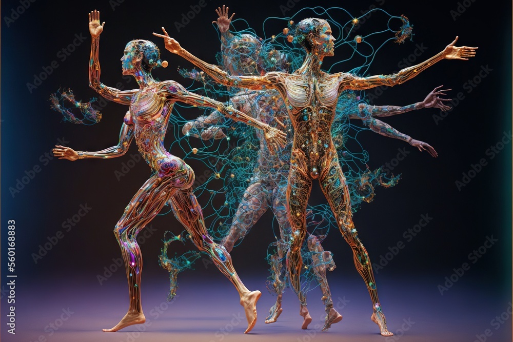 a group of people with their arms and legs spread out in a body of ...