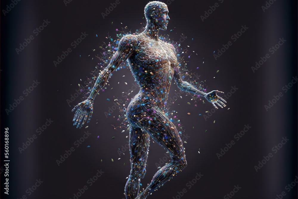 a computer generated image of a running man with colored dots all over ...
