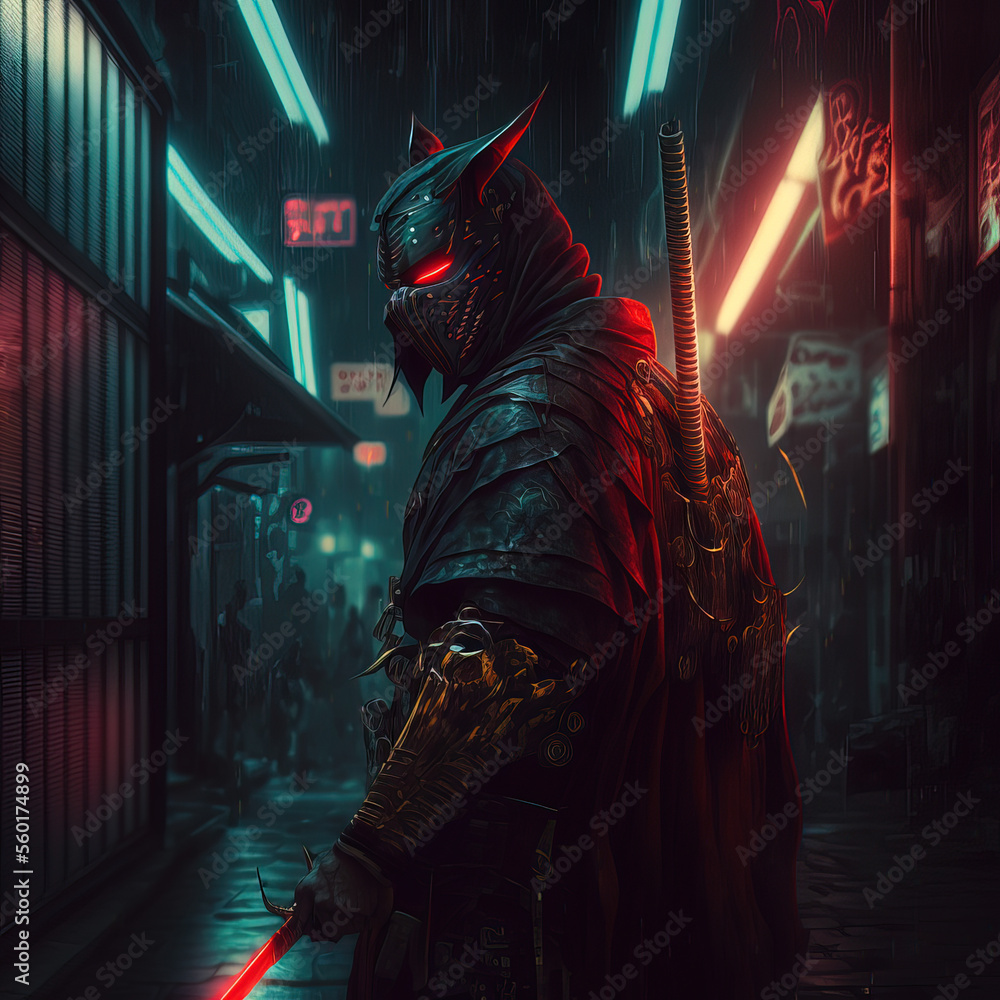 Futuristic cyborg with sword or samurai with katana. Generative AI ...