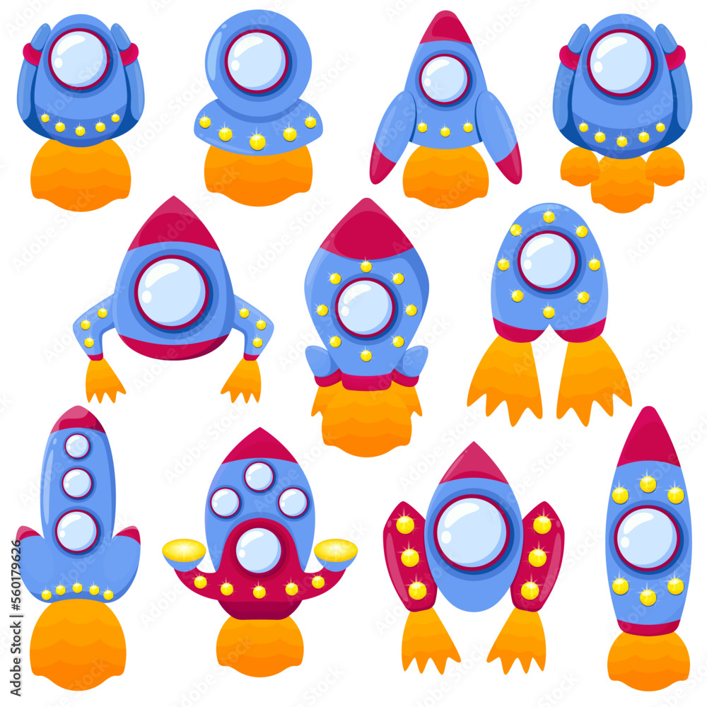 Cartoon style rocket drawings, bright spaceships, bright cartoon style ... Cartoon style rocket drawings, bright spaceships, bright cartoon style ...