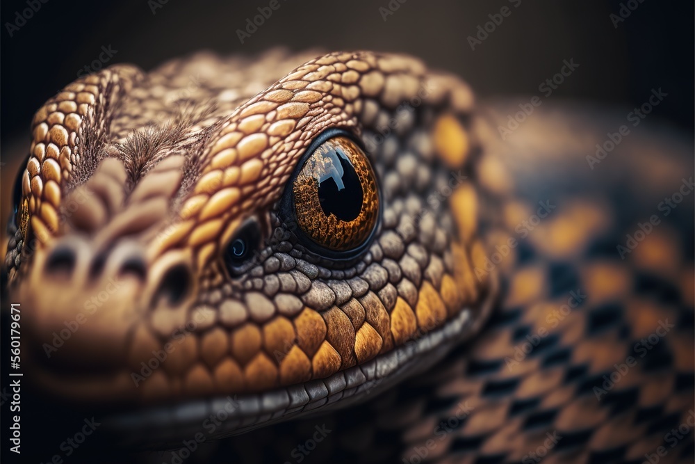 a close up of a snake's eye with a black background and a checkered ...