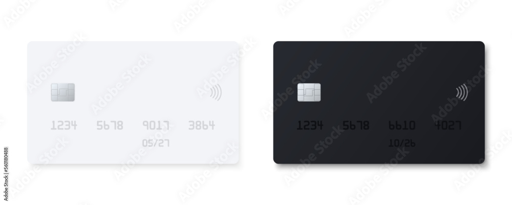 Realistic plastic bank credit card set. Mockup design of white and ...
