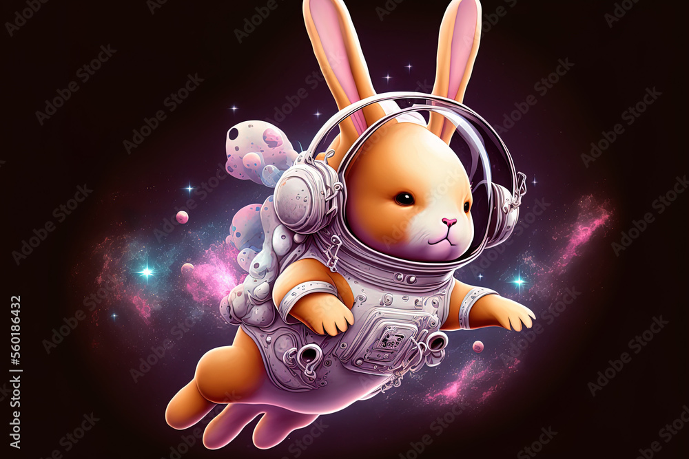 Cartoon symbol of a cute bunny astronaut floating in space. Generative ...