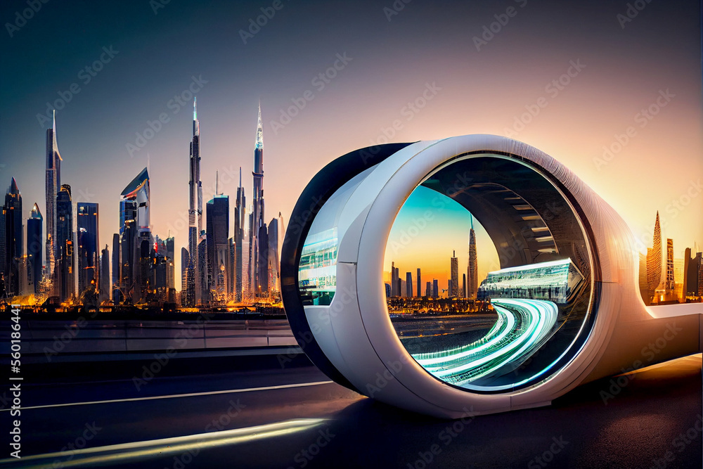 hyperloop train in dubai . Image created with Generative AI technology ...