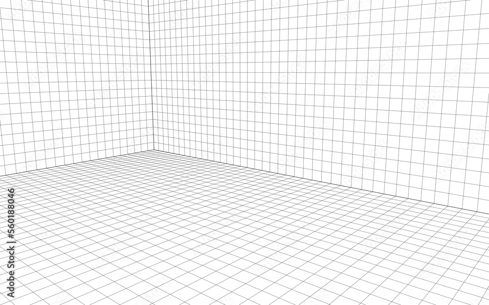 perspective grid worksheet with wall and floor wireframe for interior ...