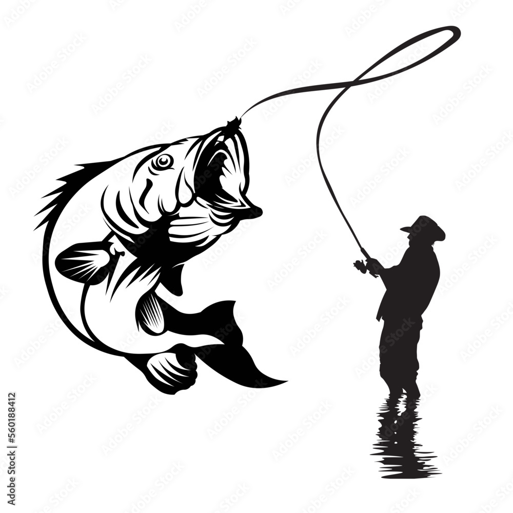 Vektorová grafika „Fisherman catching fish SVG, fishing svg, fish hook ...