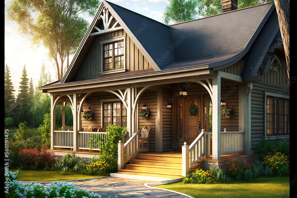 small wooden house in american style house exterior with steps and ...