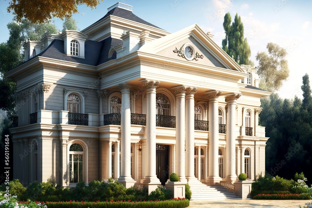 large two-storey mansion with columns and flat roof in american style ...