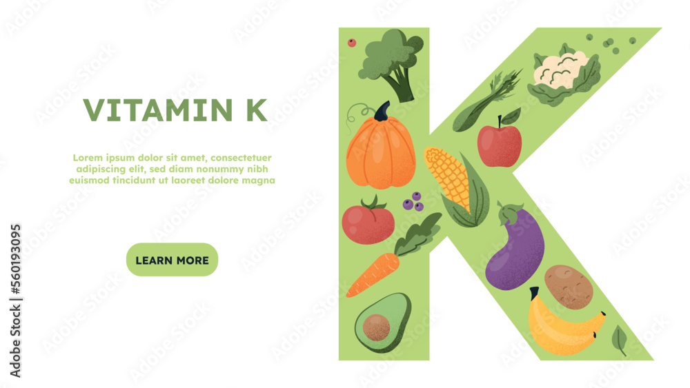Collection of vitamin K sources. Poster or banner for website ...