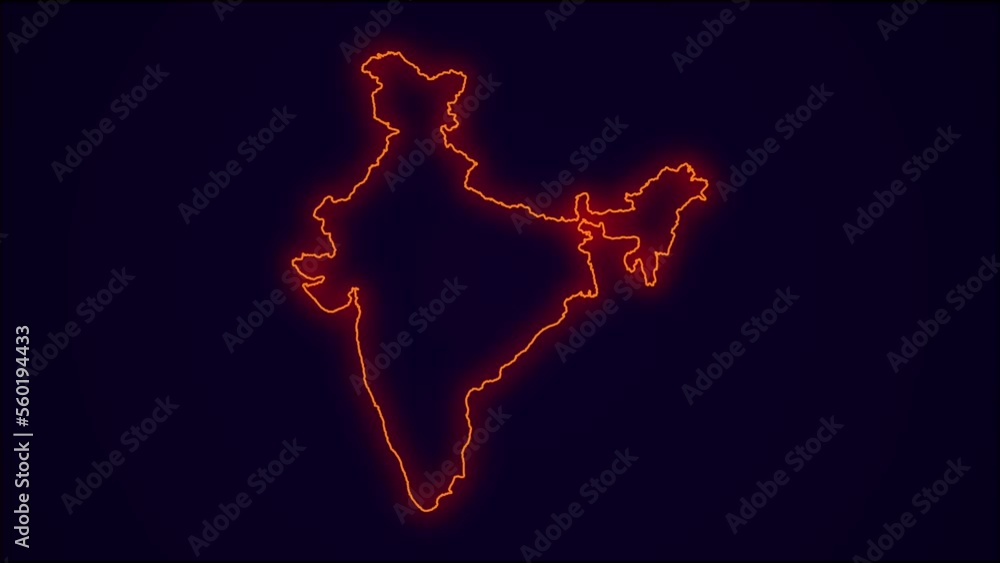 India Map Outline Country Border on dark blue. Neon Lights colorful ...