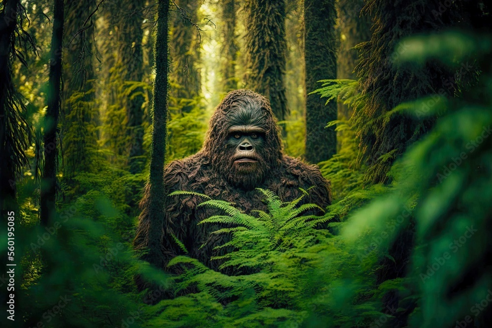 frightening mysterious bigfoot hides in dense forest thickets Stock Illustration | Adobe Stock