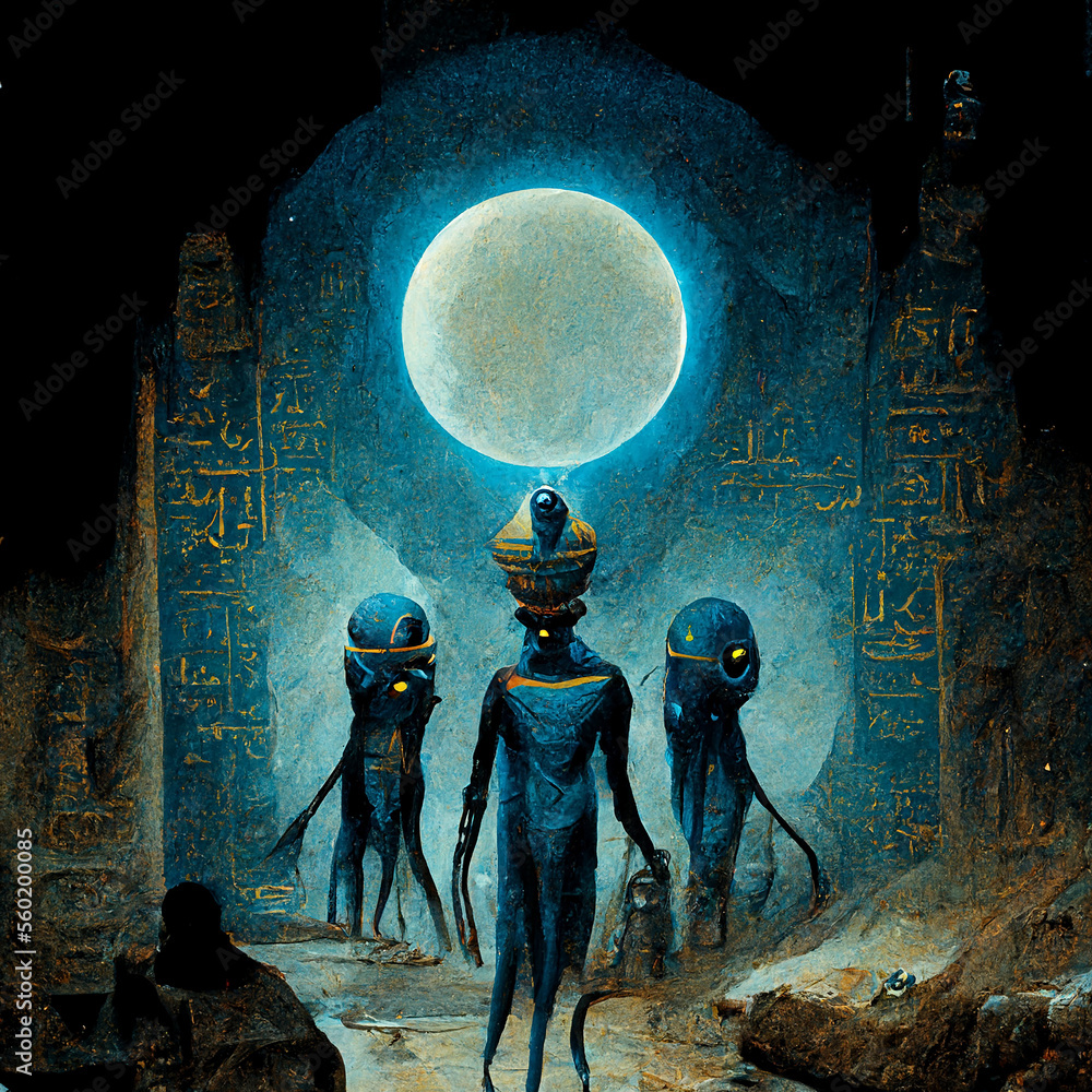 Blue aliens in Ancient Egypt Stock Illustration | Adobe Stock