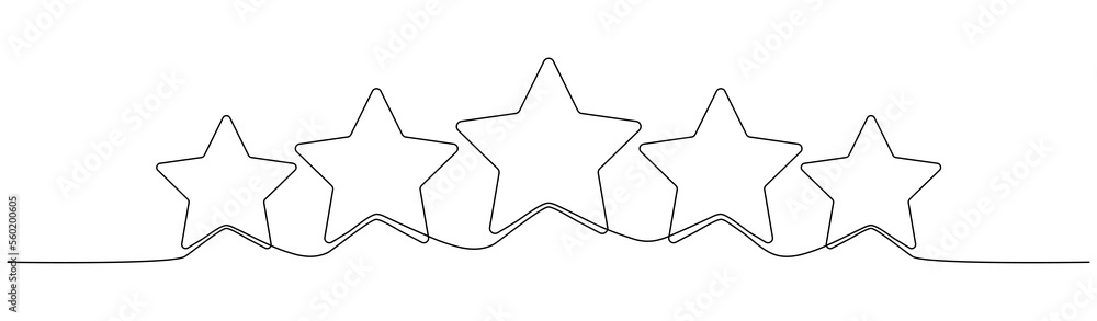 Five stars continuous line drawing. Rating review star linear symbol ...
