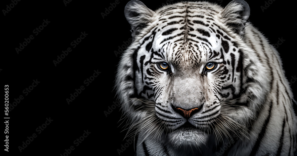ภาพประกอบสต็อก Menacing stare of a white bengal tiger. Portrait of ...