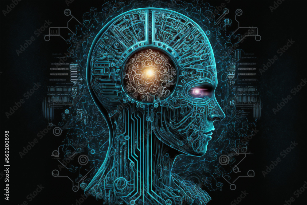 GENERATIVE AI Artificial Intelligence and brain Stock Illustration ...