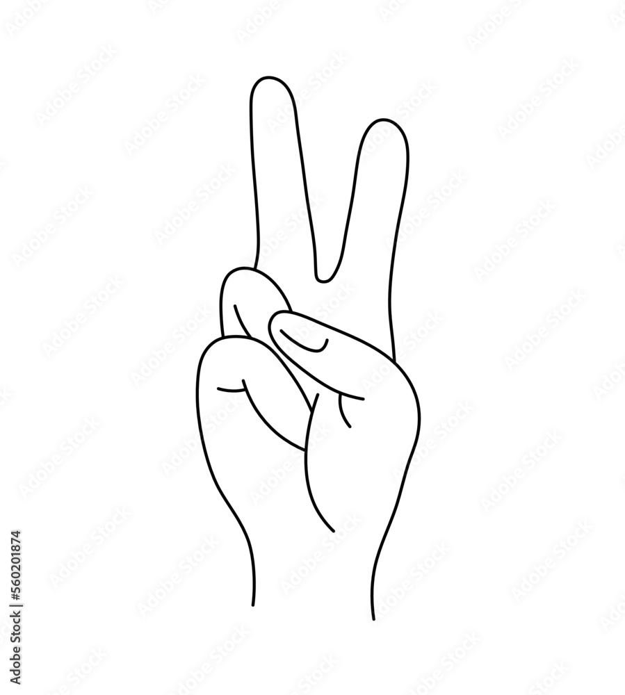 Vector isolated one hand gesture letter V with fingers colorless black ...