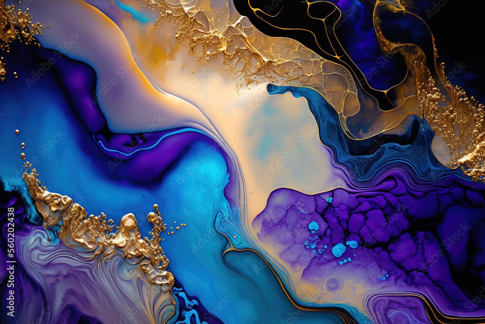 Blue and purple marble and gold abstract background texture. Indigo ...