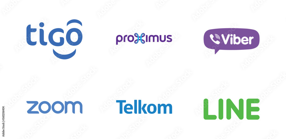 Popular social networks and Communication logos, Viber, Tigo, Line ...
