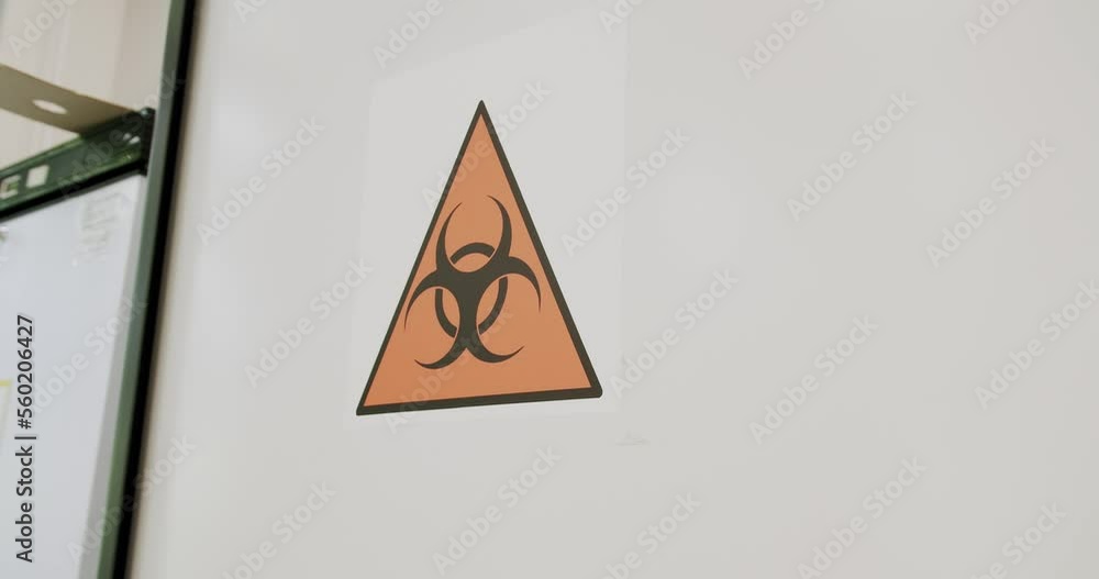 The radioactive sign in the laboratory. Biohazard sign on laboratory ...
