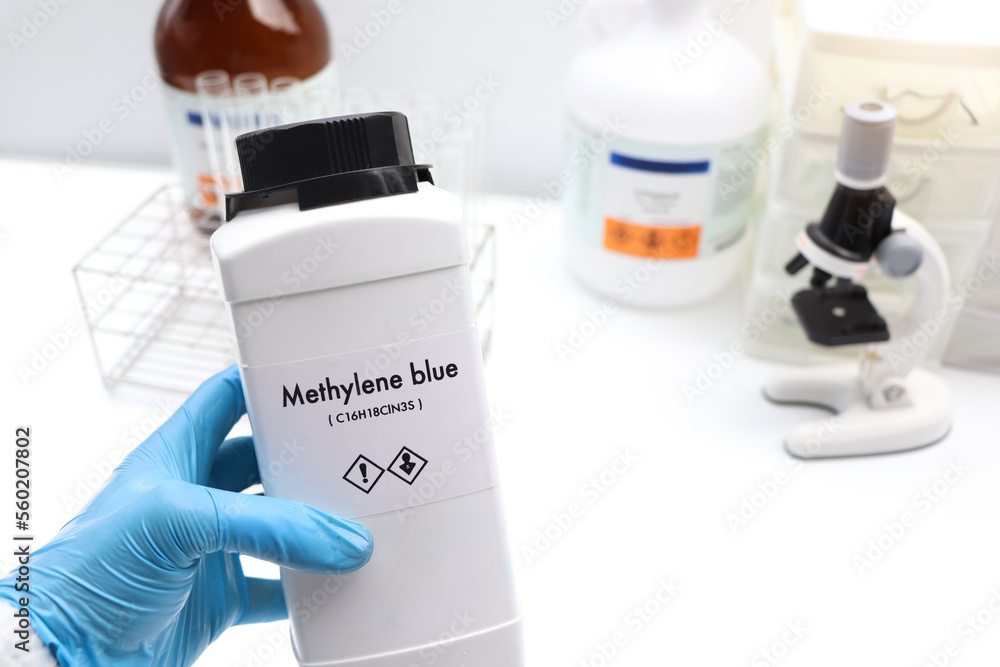 Methylene blue in bottle , chemical in the laboratory and industry ...