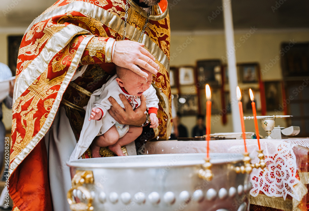 Poster A priest, a Christian in a church, conducts a ceremony, a ritual ...