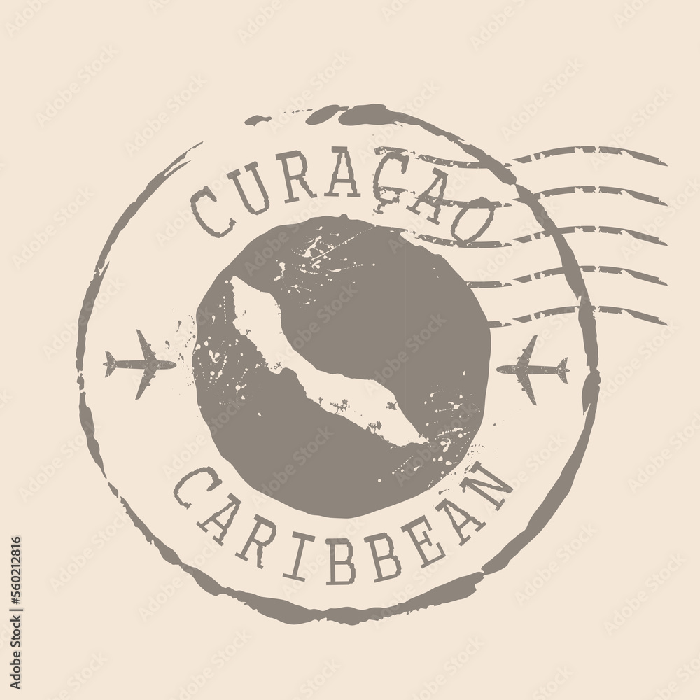 "Curaçao - Caribbean" Stamp Postal. Map Silhouette rubber Seal. Design ...