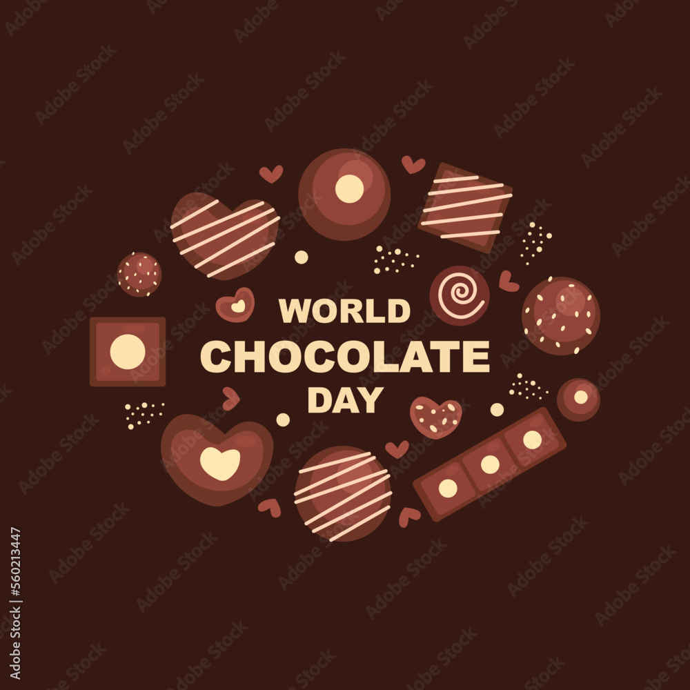 Happy world chocolate day, 7 july, Hand lettering for poster, postcard ...