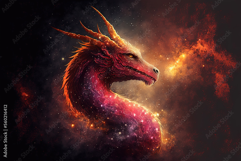 Celestial big dragon on space background. Mythological creature ...