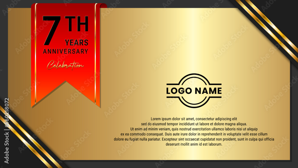 7th Anniversary Celebration. Golden Anniversary template design with ...