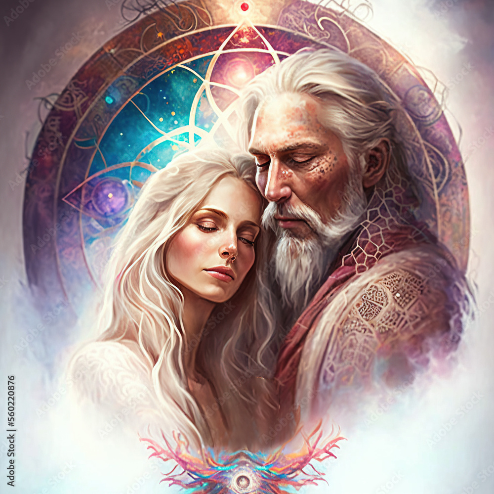 Spiritual couple in togetherness. Mutual love, respect, are the tender ...