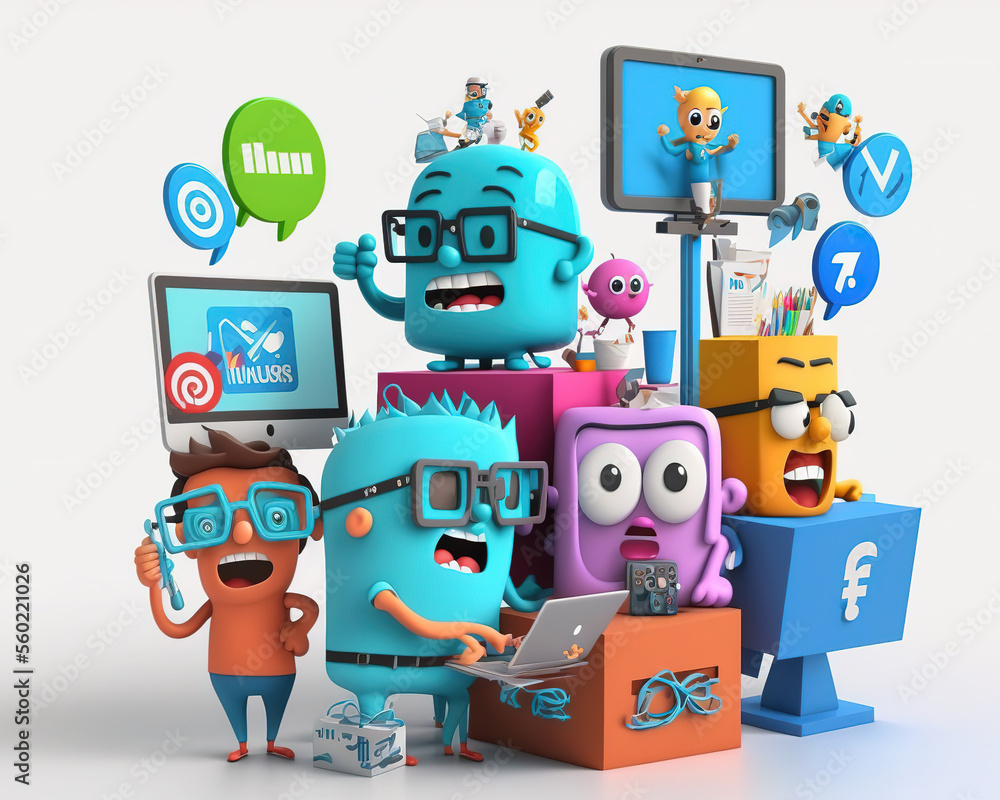 3D illustration of business team cartoons. Happy working people giving ...