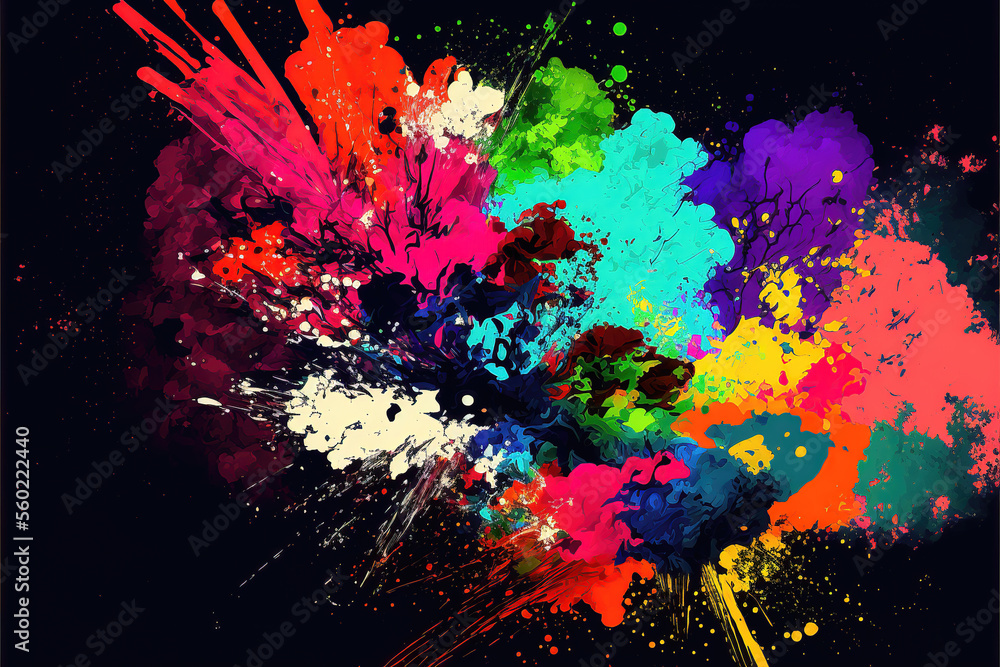 an abstract modern art with a lot of colors in splash style, generative ...