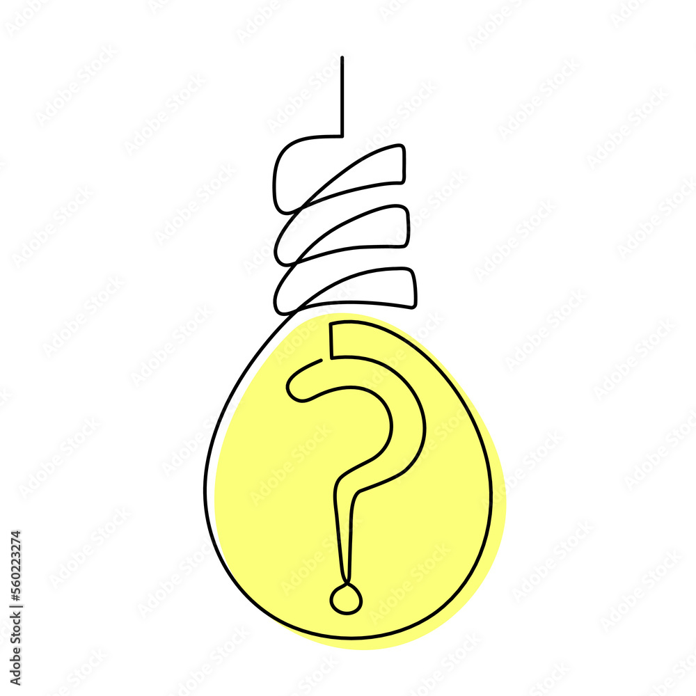 Light bulb with question mark one line art, hand drawn asking sign ...