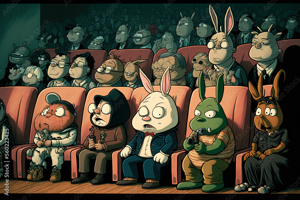 Cartoon characters appear in a theater scene. Generative AI Stock ...