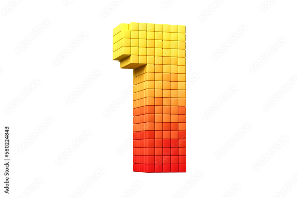 Pixel art font digit number 1 in yellow and orange color scheme. High ...