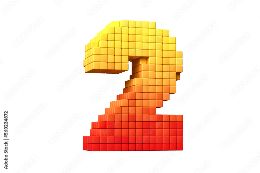 8-bit font pixel art style digit number 2 in orange and yellow tones ...