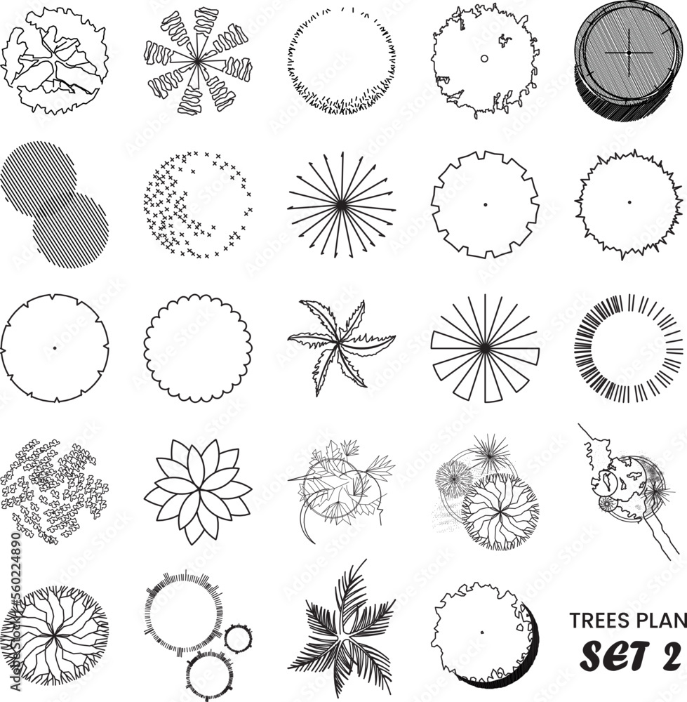 Architectural Drawing Trees Plan Set 2 Stock Vector | Adobe Stock
