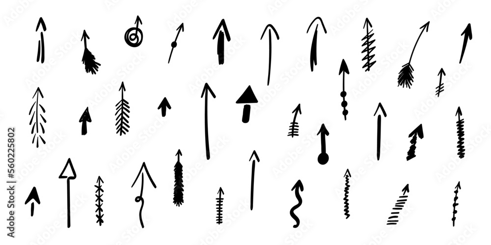 Arrows up set. Hand drawn direction indicator elements. Simple doodle ...