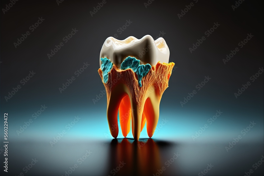 a tooth with a toothpaste inside of it on a black background with a ...