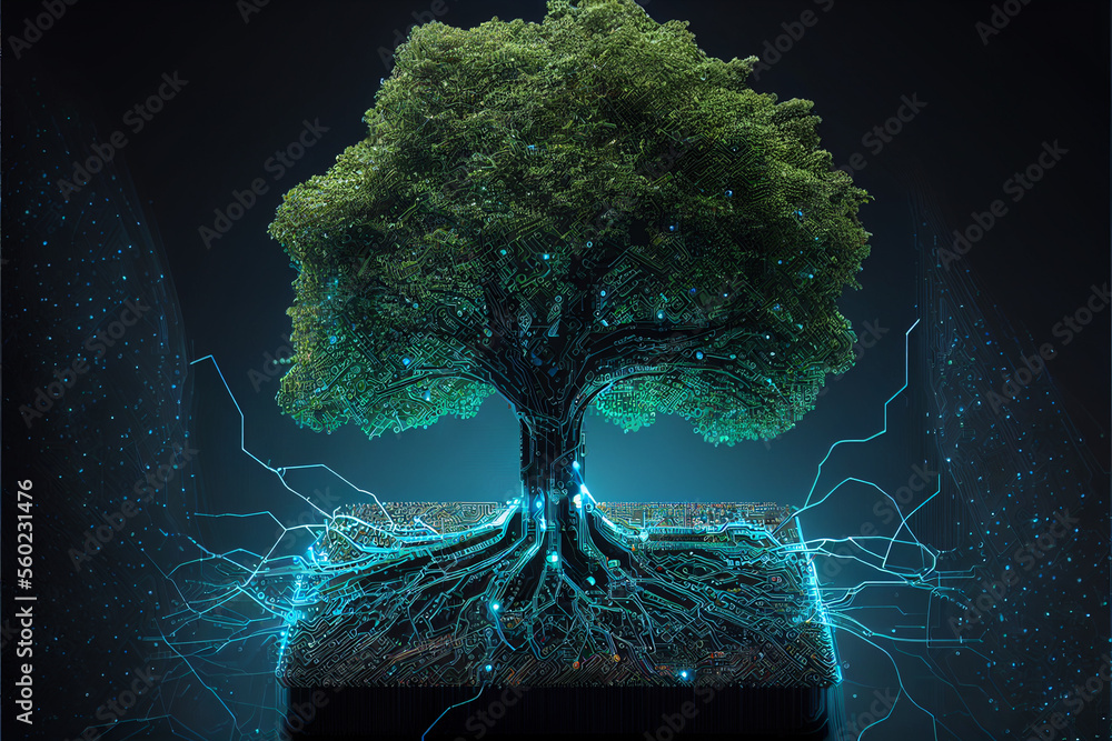 tech tree electrical circuit digital. Concept of technology and ecology ...