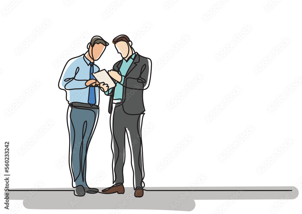 continuous line drawing two men standing talking - PNG image with ...