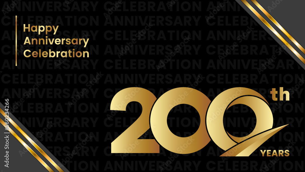 200th Anniversary. Anniversary template design with golden color for ...