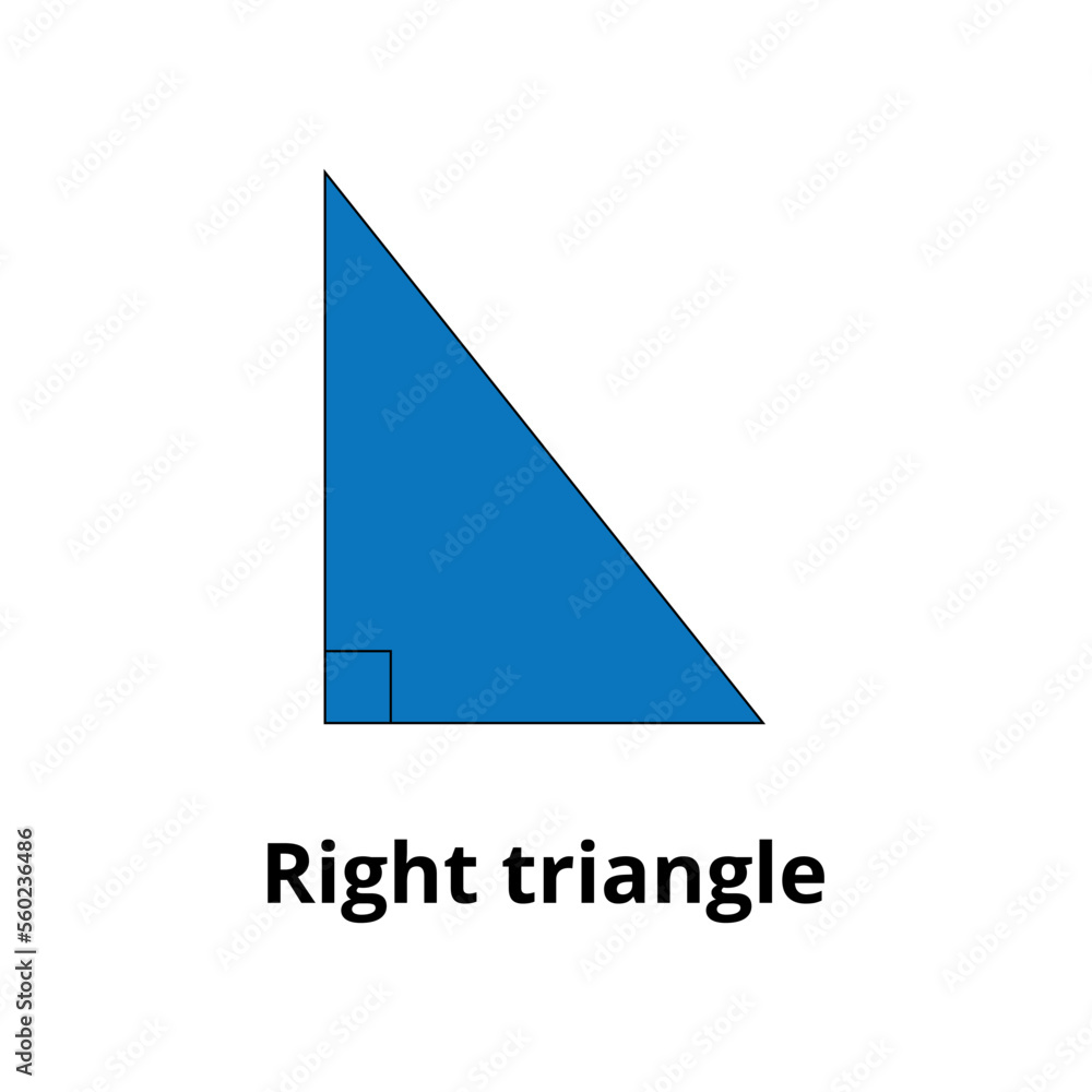 Vector illustration of rectangular triangle in blue color, mathematics ...