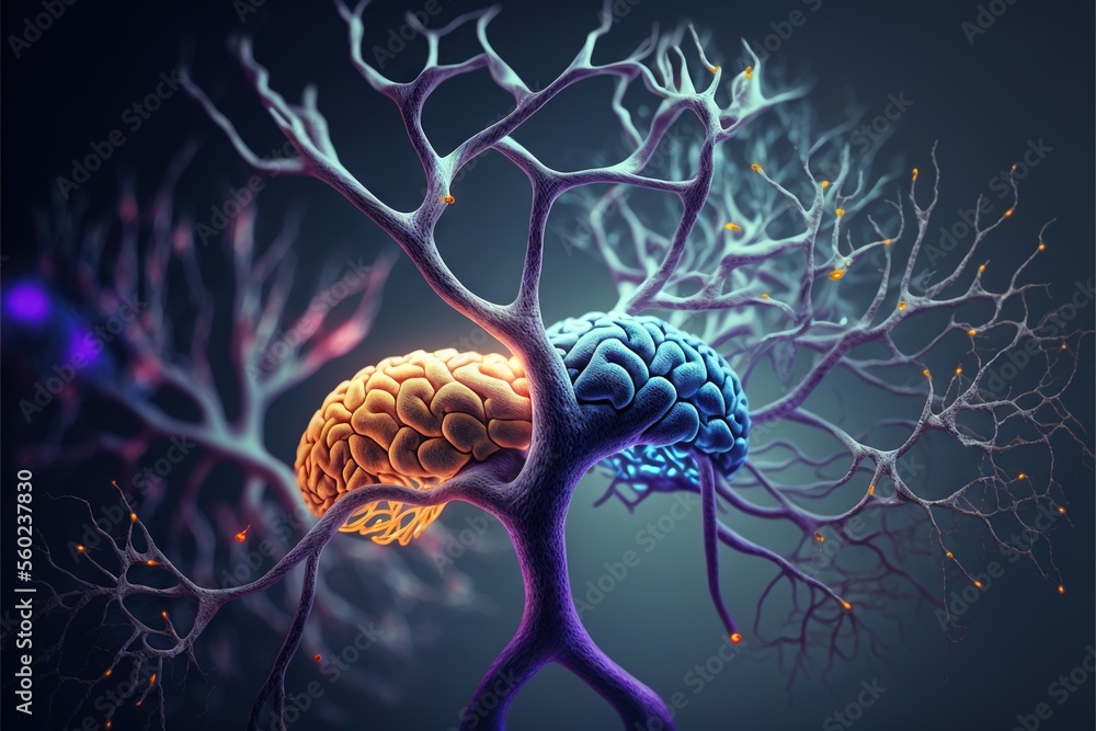 a computer generated image of a brain and a tree with branches and ...