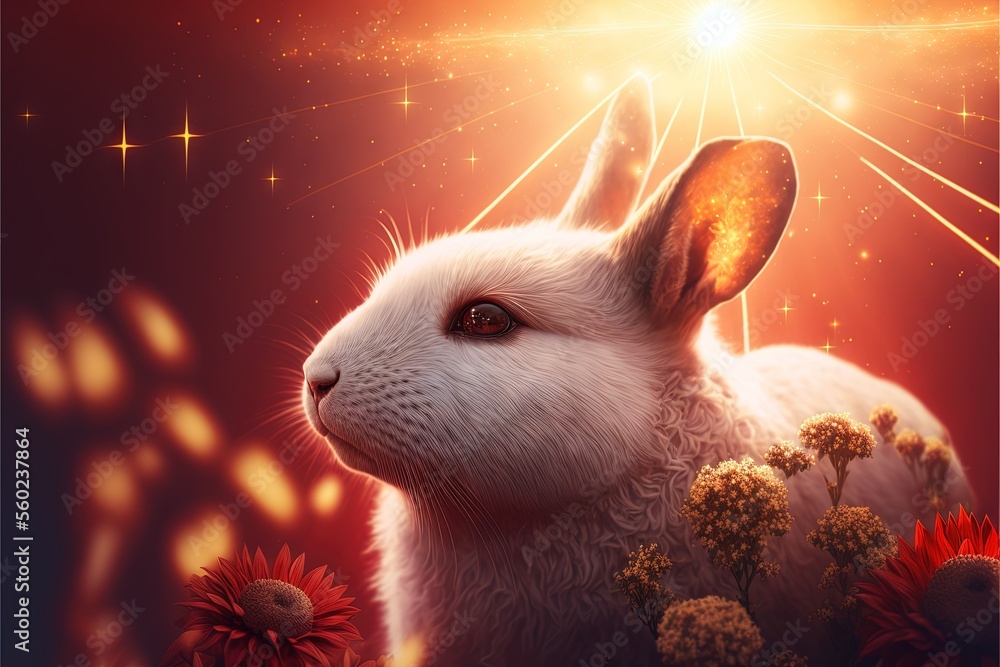 a rabbit with a bright light shining down on it's face and ears ...