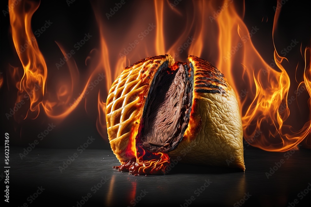 a hot dog bun is on fire with a bun in it's center and a bun in the ...
